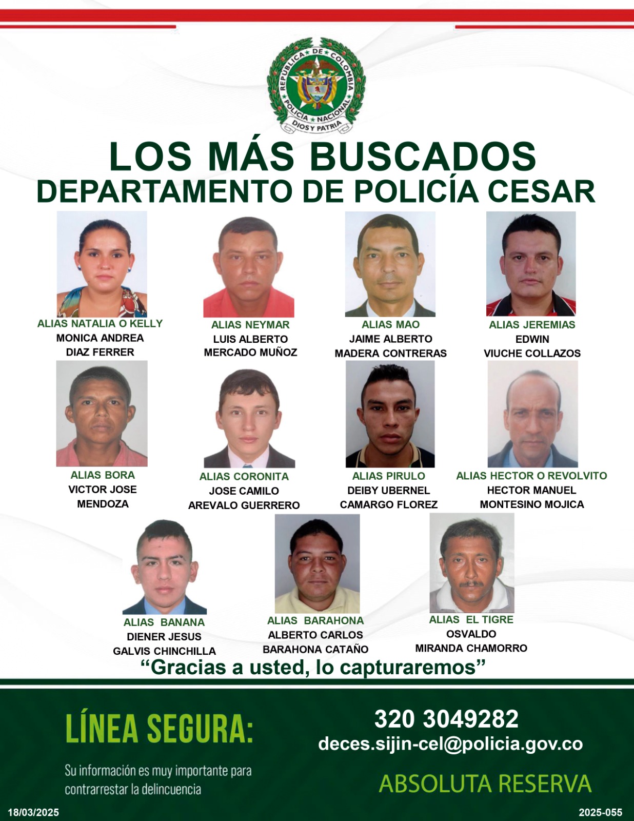Policía da a conocer el cartel de los más buscados en el Cesar - Judiciales Valledupar